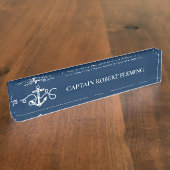 Nautical Anchor Captain Name Navy Blue Desk Name Plate | Zazzle