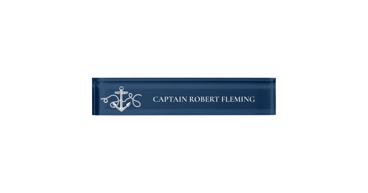 Nautical Anchor Captain Name Navy Blue Desk Name Plate | Zazzle