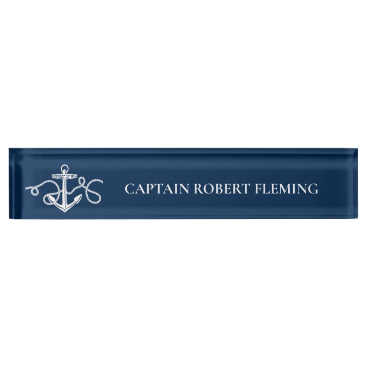 Nautical Anchor Captain Name Navy Blue Desk Name Plate | Zazzle