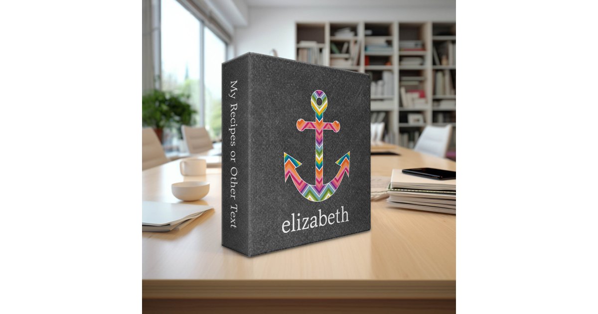 Nautical Anchor Chalkboard with Bright Chevrons Binder | Zazzle