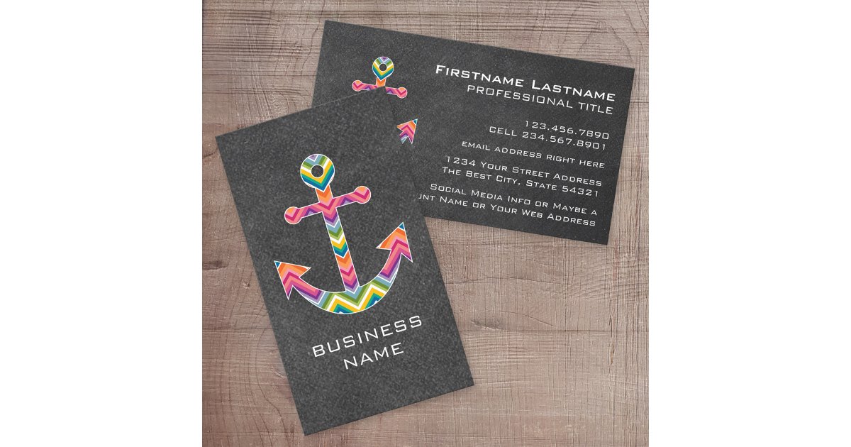 Nautical Anchor Chalkboard with Bright Chevrons Business Card | Zazzle