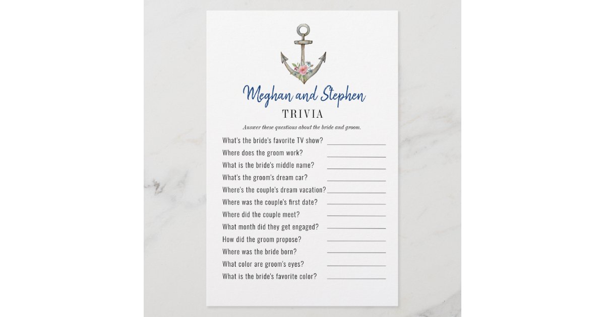 Nautical Anchor Couple's Shower Trivia games | Zazzle