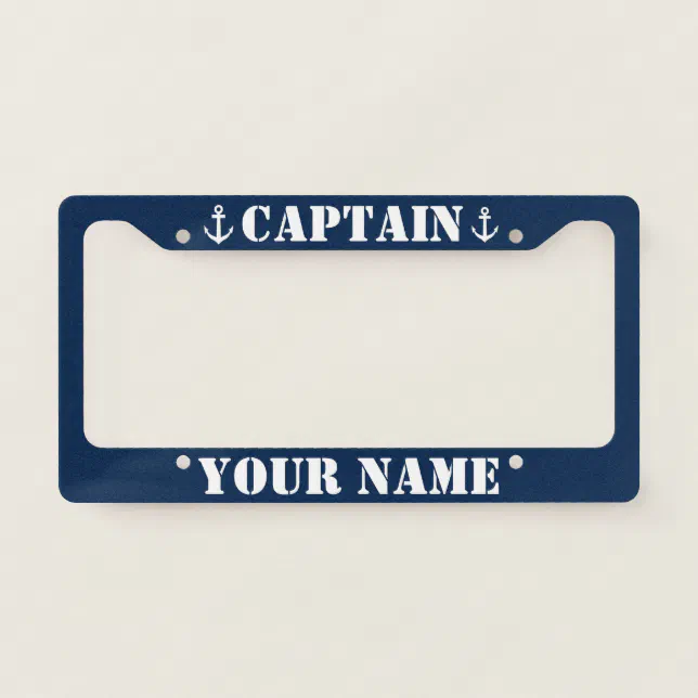 Nautical anchor custom boat captain name license plate frame | Zazzle