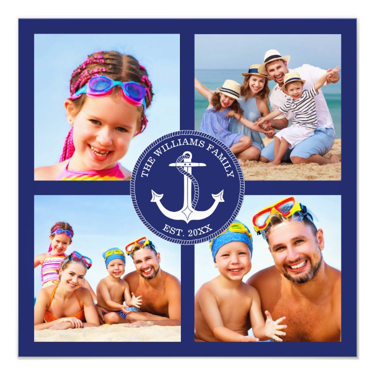 Nautical Anchor Family Photo Collage Blue Frame | Zazzle