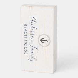 Nautical Anchor | Handwritten Calligraphy Family Wooden Box Sign | Zazzle