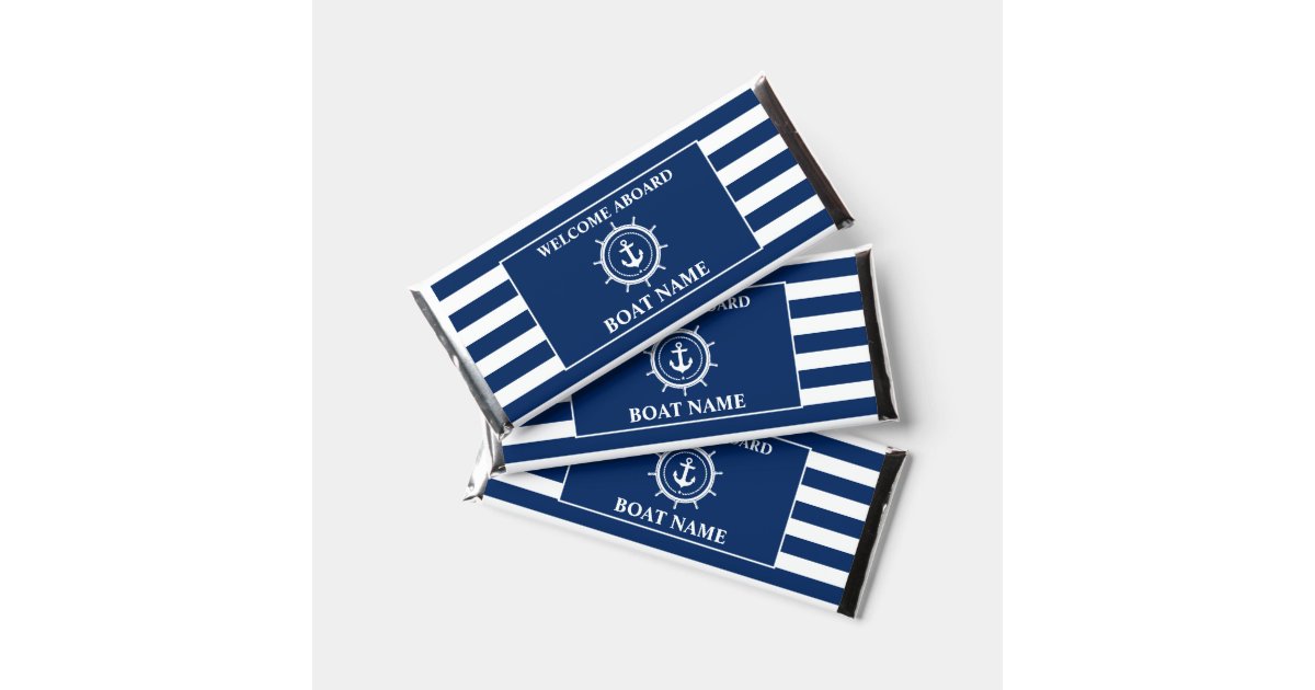 Nautical Anchor Helm Boat Name Welcome Striped Hershey Bar Favors | Zazzle