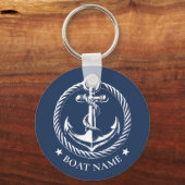 Nautical Anchor Logo Navy Blue Boat Name Keychain | Zazzle
