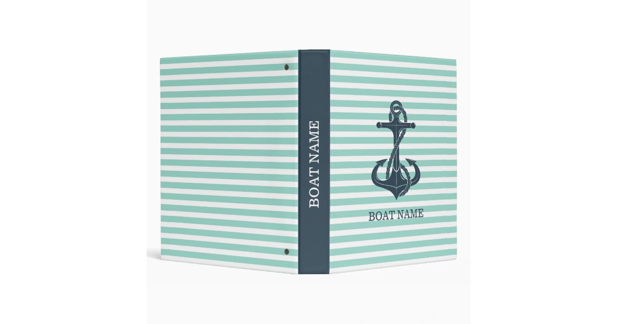 Nautical,Anchor,Mint Green Stripes 3 Ring Binder | Zazzle