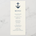 Nautical Anchor Modern Simple Navy Blue Wedding Menu | Zazzle