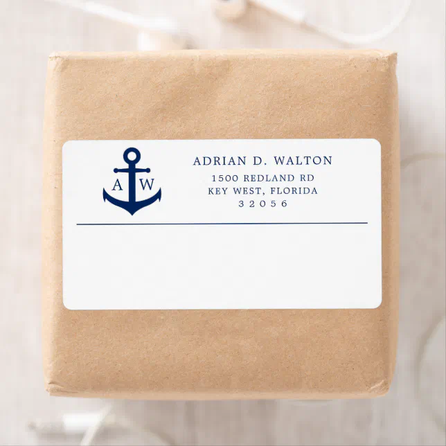 Nautical Anchor Monogram Business Return Address Label | Zazzle