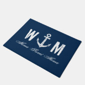Nautical anchor monogram letter navy blue door mat | Zazzle