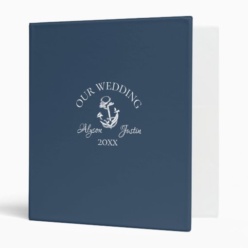 Nautical Anchor Navy Blue and White Wedding 3 Ring Binder | Zazzle