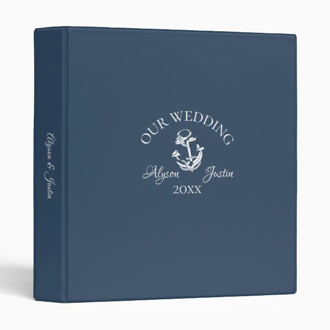 Nautical Anchor Navy Blue and White Wedding 3 Ring Binder | Zazzle