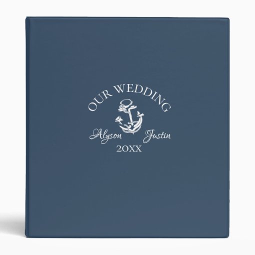 Nautical Anchor Navy Blue and White Wedding 3 Ring Binder | Zazzle