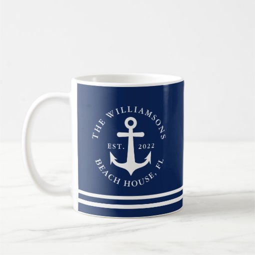Nautical Anchor Navy Blue Beach House Family Name Coffee Mug | Zazzle