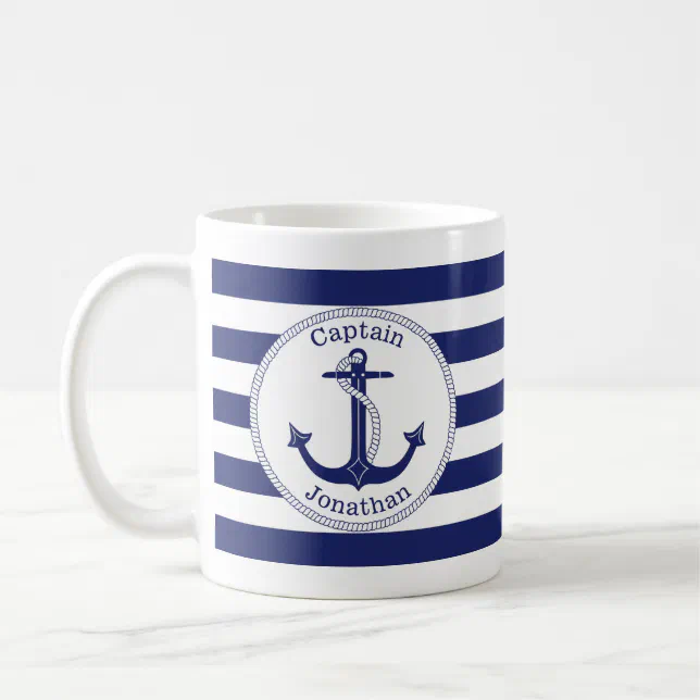 Nautical Anchor Navy Blue Captain Personalized Coffee Mug | Zazzle