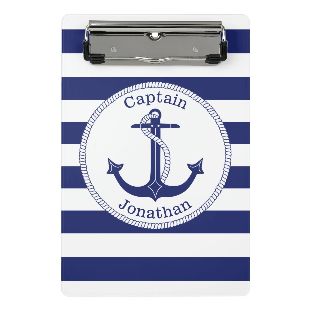 Nautical Anchor Navy Blue Captain Personalized Mini Clipboard | Zazzle