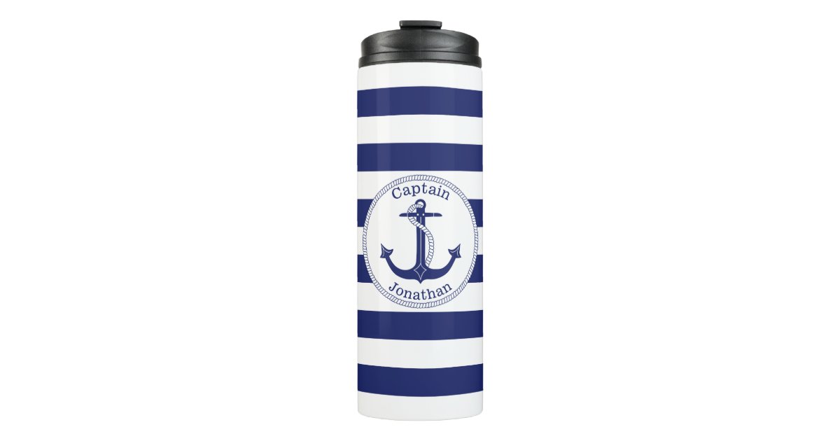 Nautical Anchor Navy Blue Captain Personalized Thermal Tumbler | Zazzle