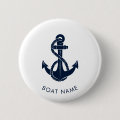 Nautical Anchor Navy Blue Cute Boat Name Custom Button | Zazzle