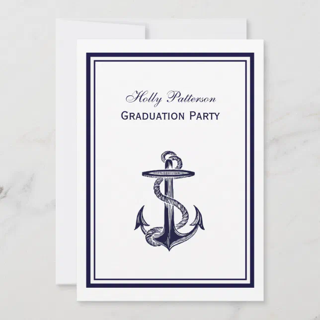 Nautical Anchor Navy Blue Framed 2V Graduation Invitation | Zazzle