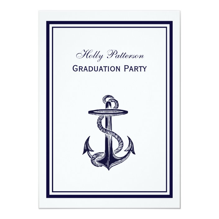 Nautical Anchor Navy Blue Framed 2V Graduation Invitation | Zazzle.com