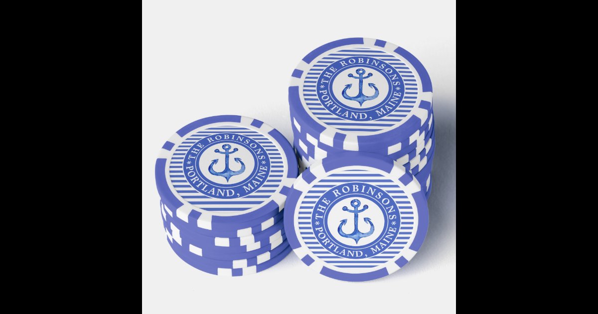 Nautical Anchor Navy Blue Personalized Poker Chips | Zazzle