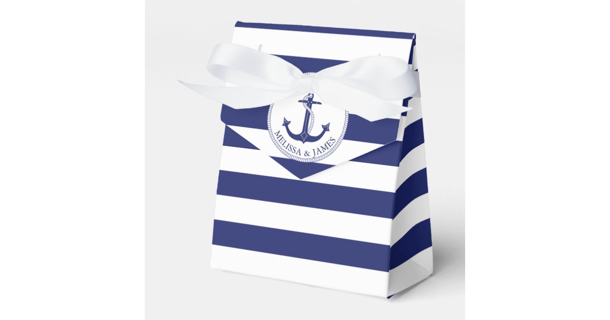 Nautical Anchor Navy Blue Stripe Wedding Thank You Favor Boxes | Zazzle