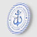 Nautical Anchor Navy Blue Striped Personalized Large Clock | Zazzle