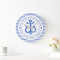 Nautical Anchor Navy Blue Striped Personalized Large Clock | Zazzle