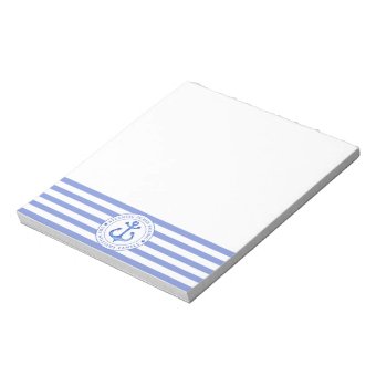 Nautical Anchor Navy Blue Striped Personalized Notepad | Zazzle