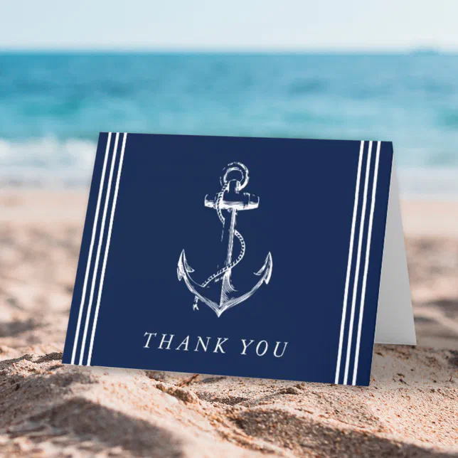 Nautical Anchor Navy Blue Thank You Card | Zazzle