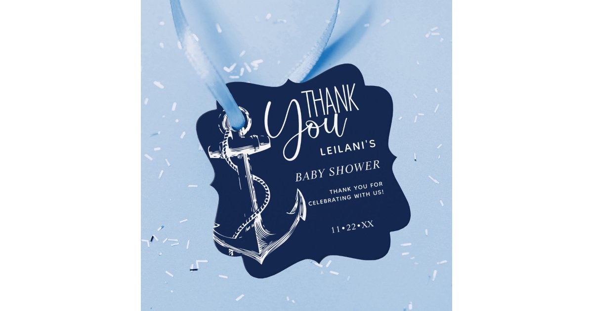 Nautical Anchor Navy Blue Thank You Favor Tags | Zazzle