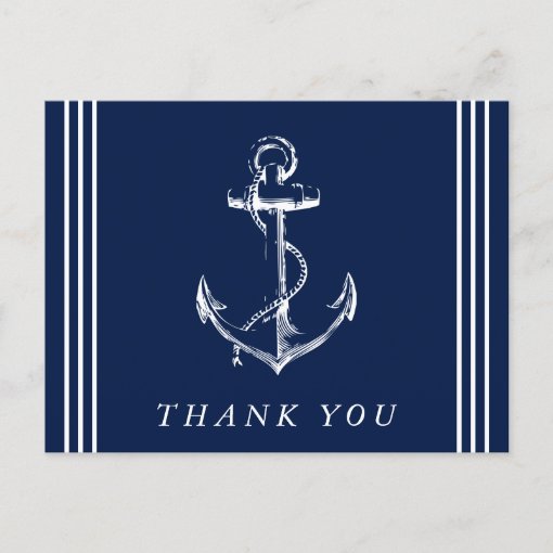 Nautical Anchor Navy Blue Thank You Postcard | Zazzle