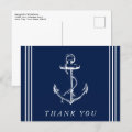Nautical Anchor Navy Blue Thank You Postcard | Zazzle