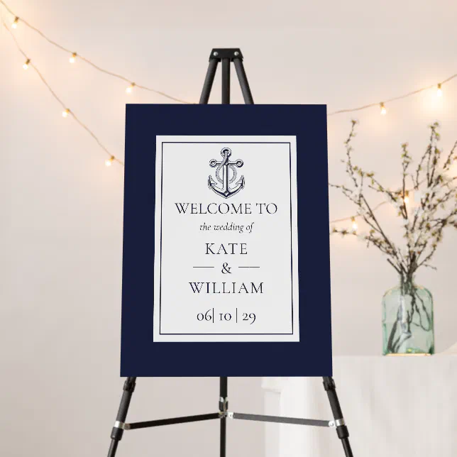 Nautical Anchor Navy Blue Wedding Welcome Sign | Zazzle