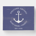 Nautical anchor navy blue Welcome Aboard Custom Wooden Box Sign | Zazzle