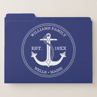 Nautical Anchor Navy Blue White Family Name Year File Folder | Zazzle