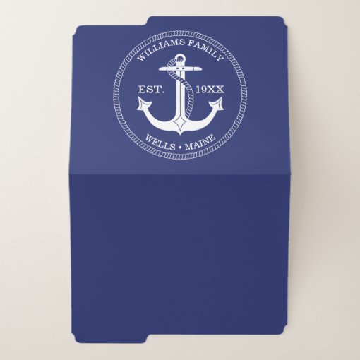 Nautical Anchor Navy Blue White Family Name Year File Folder | Zazzle