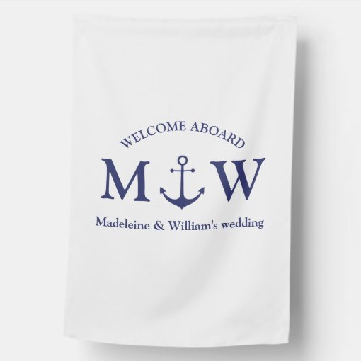 Nautical anchor navy blue white monogram wedding house flag | Zazzle