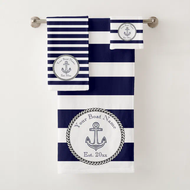 Nautical Anchor Navy Blue White Red stripes Bath Bath Towel Set | Zazzle