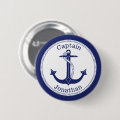 Nautical Anchor Navy Captain Personalized Button | Zazzle