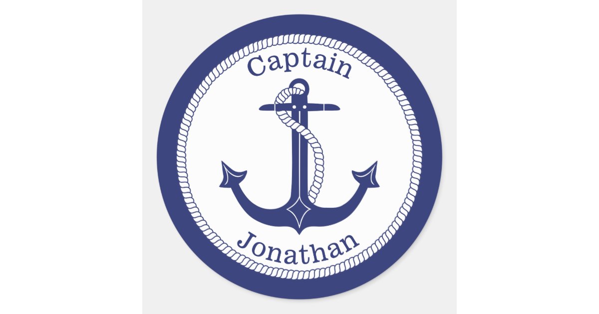 Nautical Anchor Navy Captain Personalized Classic Round Sticker | Zazzle