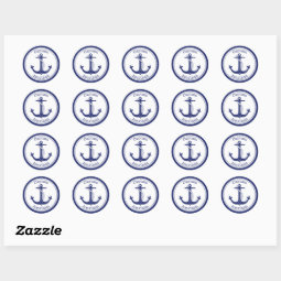 Nautical Anchor Navy Captain Personalized Classic Round Sticker | Zazzle