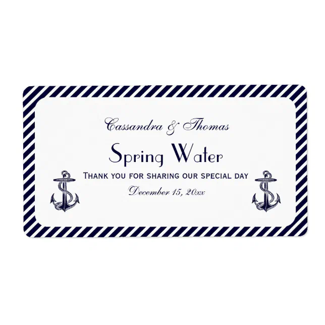 Nautical Anchor Navy Diag Stripe 2 H Water Bottle Label | Zazzle