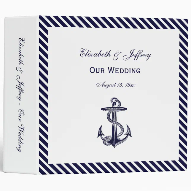 Nautical Anchor Navy Diag Stripe 2 Wedding Binder | Zazzle