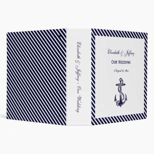 Nautical Anchor Navy Diag Stripe 2 Wedding Binder | Zazzle