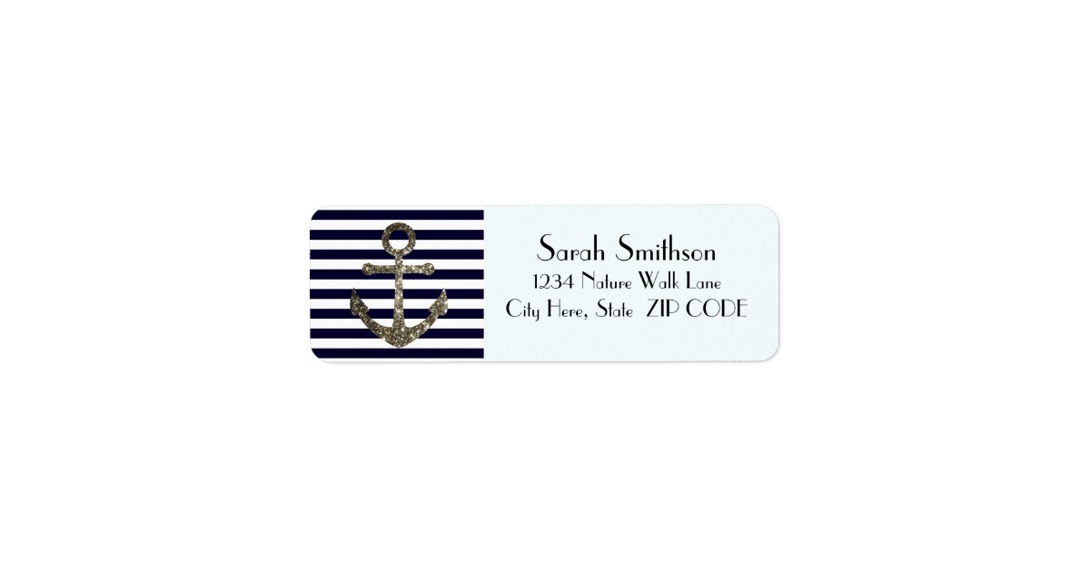 Nautical Anchor Navy Striped Address Return Labels | Zazzle