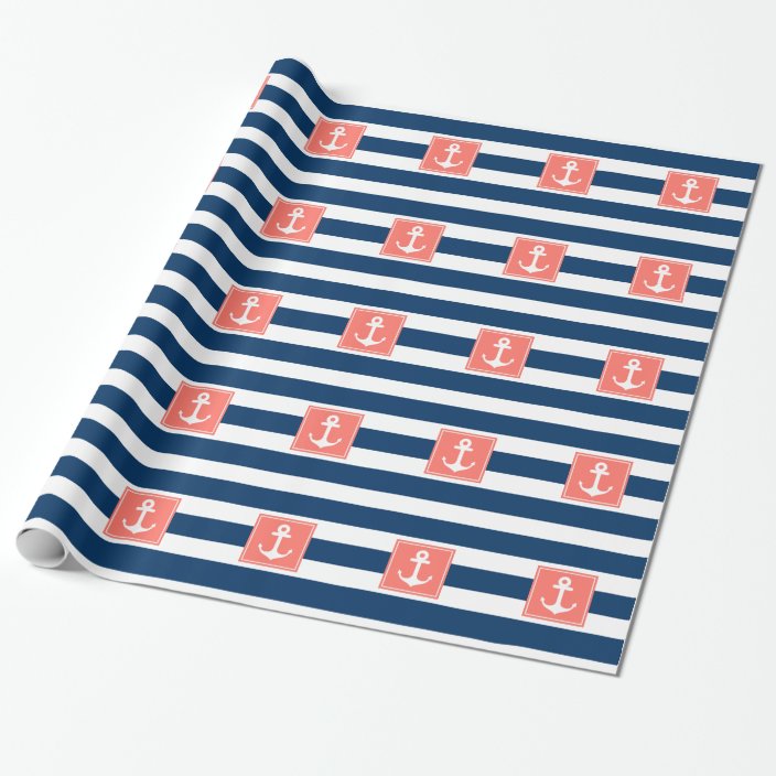 Nautical Anchor Navy Stripes for All Purpose. Wrapping Paper | Zazzle.com