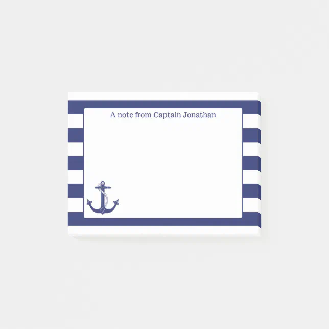 Nautical Anchor Navy Stripes Personalized 4 x 3 Post-it Notes | Zazzle