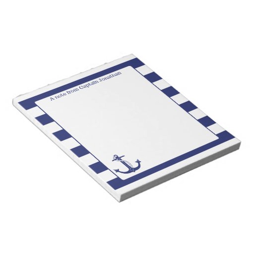 Nautical Anchor Navy Stripes Personalized 5.5 x 6 Notepad | Zazzle